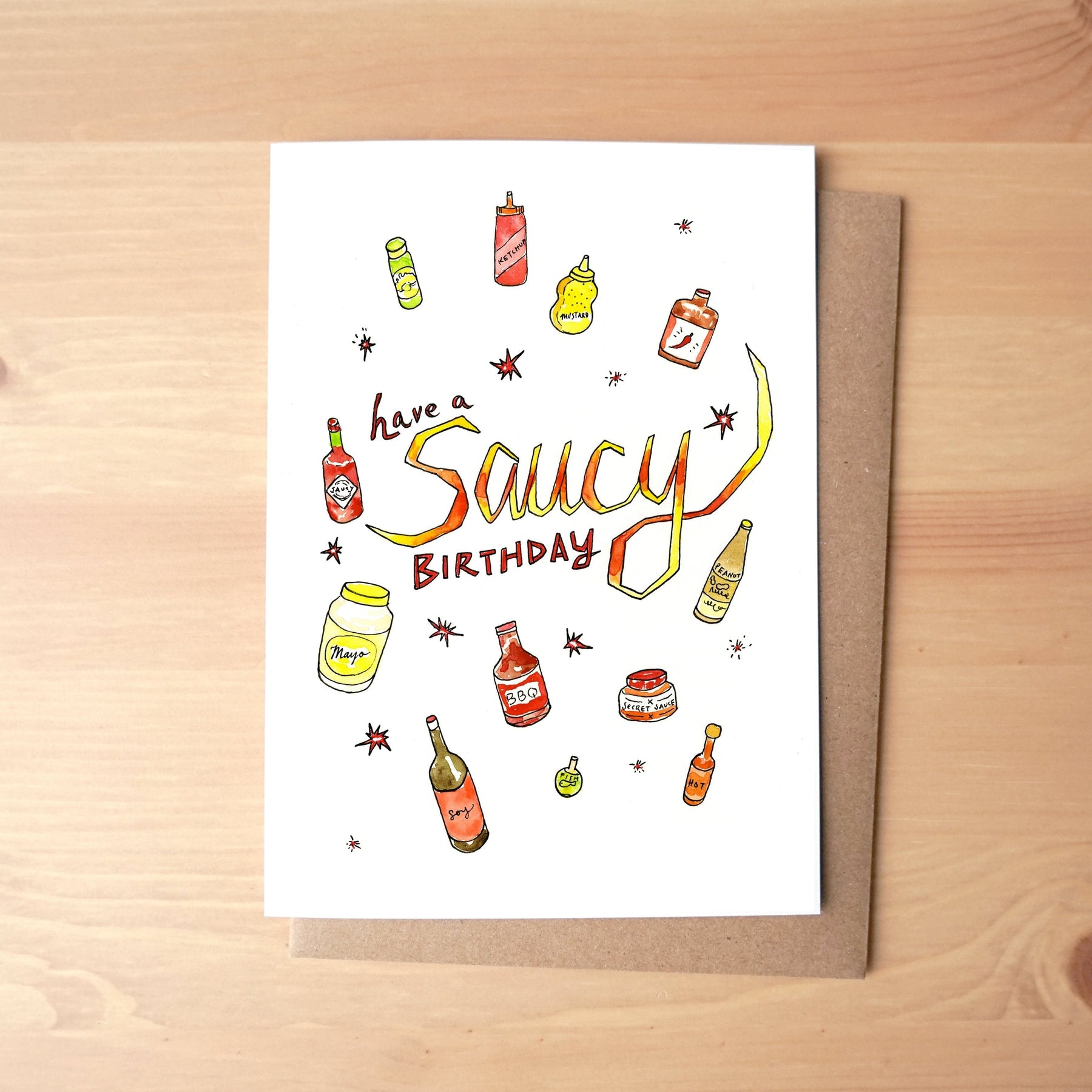 Have a Saucy Birthday Watercolor Greeting Card