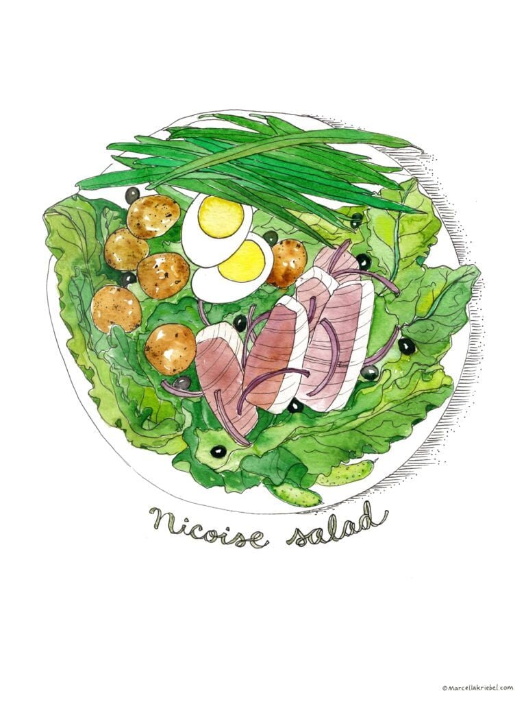 french-nicoise-salad-watercolor-art-print-marcella-kriebel-illustration ...